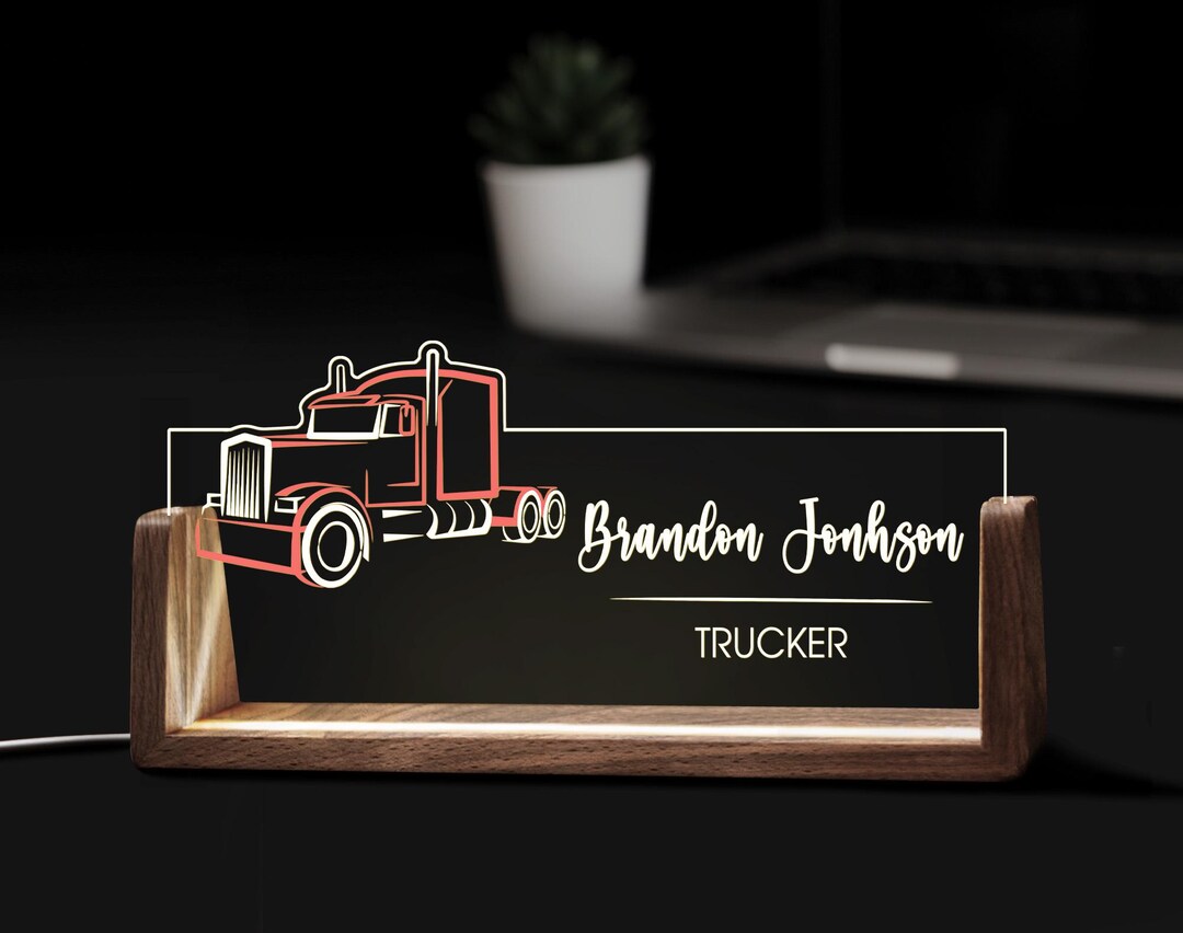 Custom Trucker Desk Name Plate Personalized Truck Driver Acrylic Lamp ...