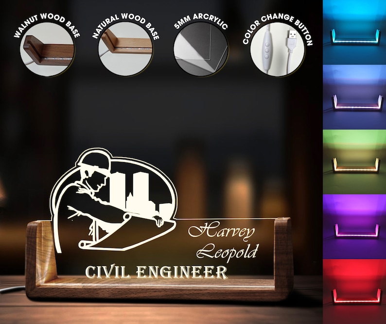 Custom Civil Engineer Desk Name Plate Personalized Engineering LED ...