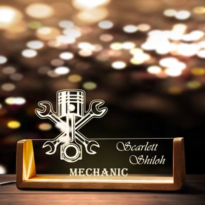 Custom Diesel Mechanic Desk Name Plate Personalized Mechanic Gift LED ...