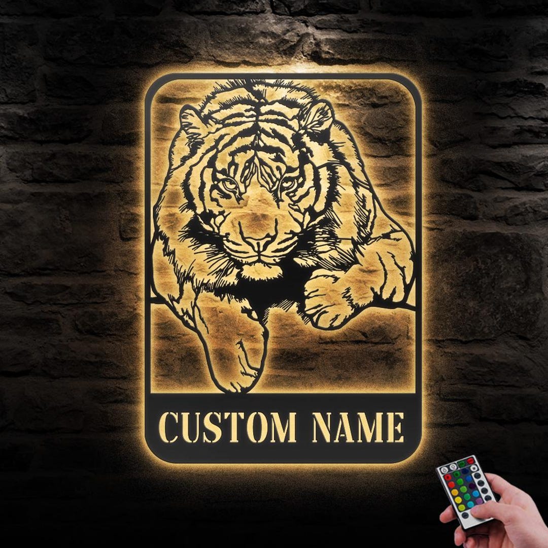 Custom Tiger Metal Wall Art LED Lights Personalized Tiger Lover Name ...