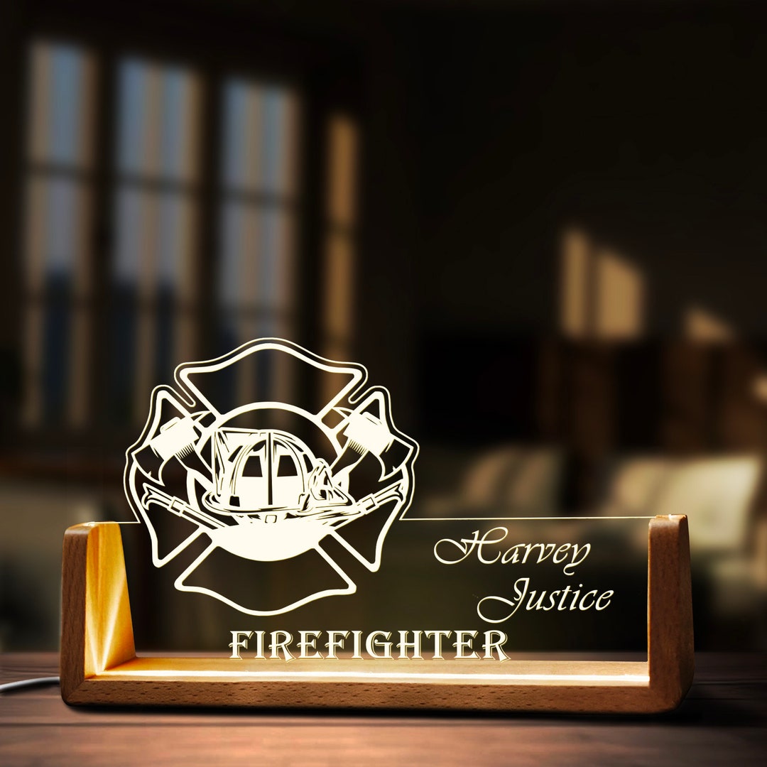 Custom Firefighter Desk Name Plate Personalized Fireman LED Light ...
