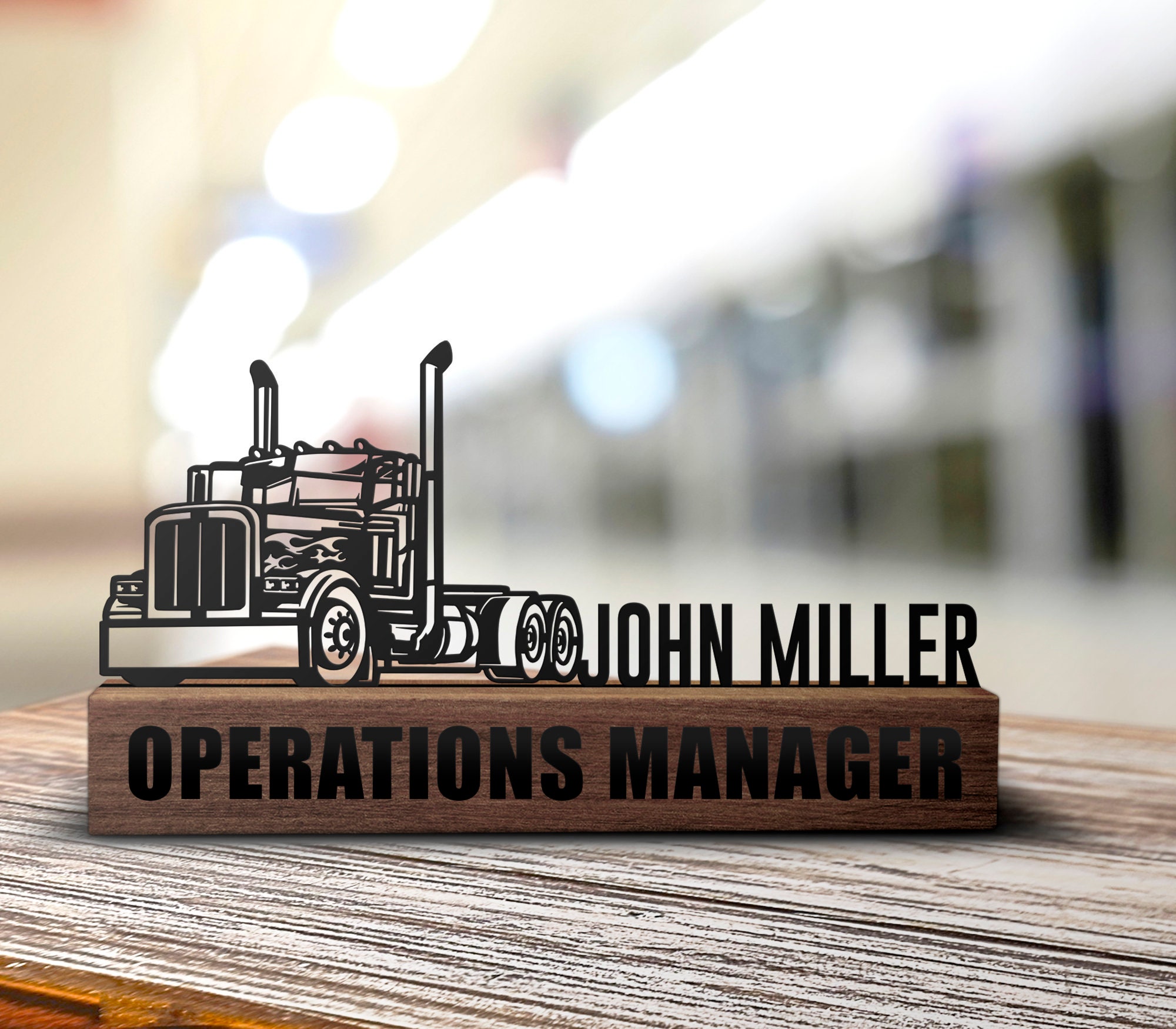 Custom Semi Truck Driver Desk Name Plate Wedge Personalized Big Rig ...