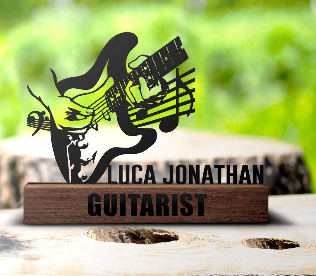Custom Electric Guitar Player Line Art Desk Name Plate Wedge ...