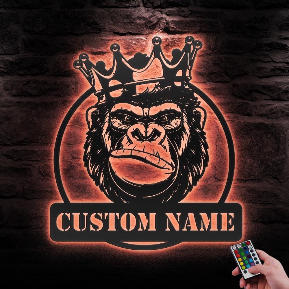 Custom King Monkey Metal Wall Art LED Light Personalized Monkey Lover ...