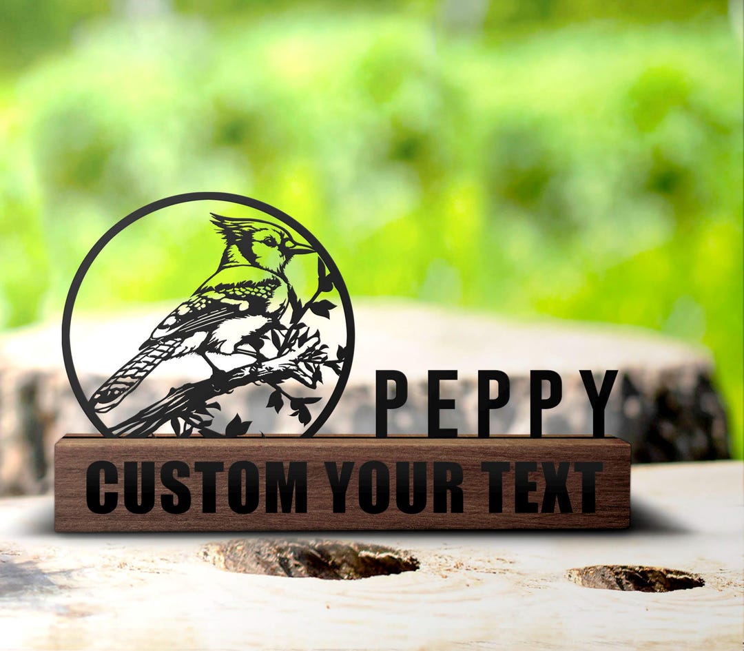 Custom Blue Jay Bird Desk Name Plate Wedge Personalized Blue Jay ...