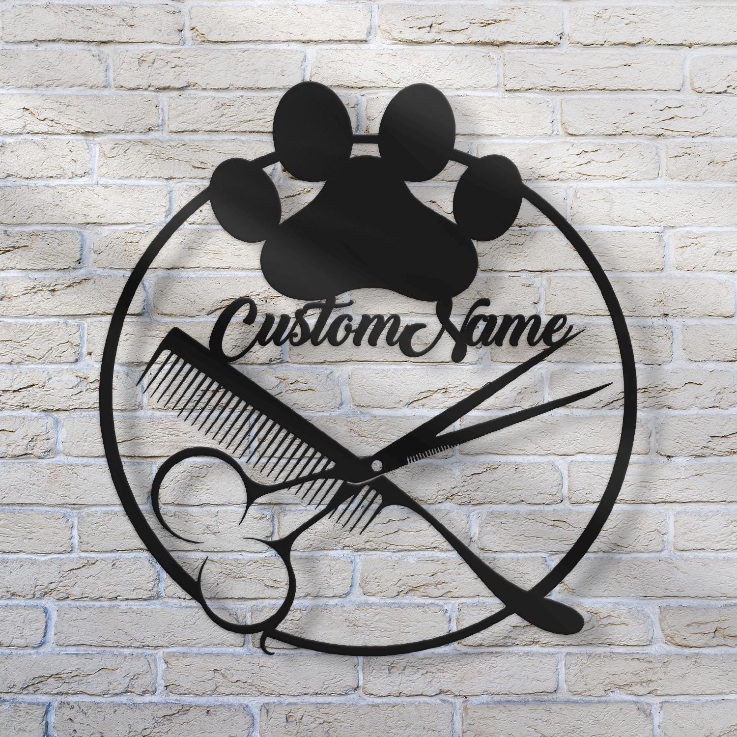 Custom Dog Grooming Hair Salon Metal Wall Art LED Light Personalized ...