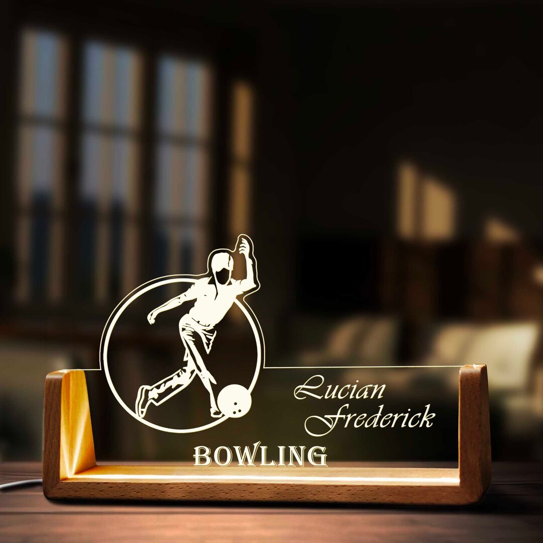 Custom Bowling Ball Desk Name Plate Personalized Bowling LED Light ...