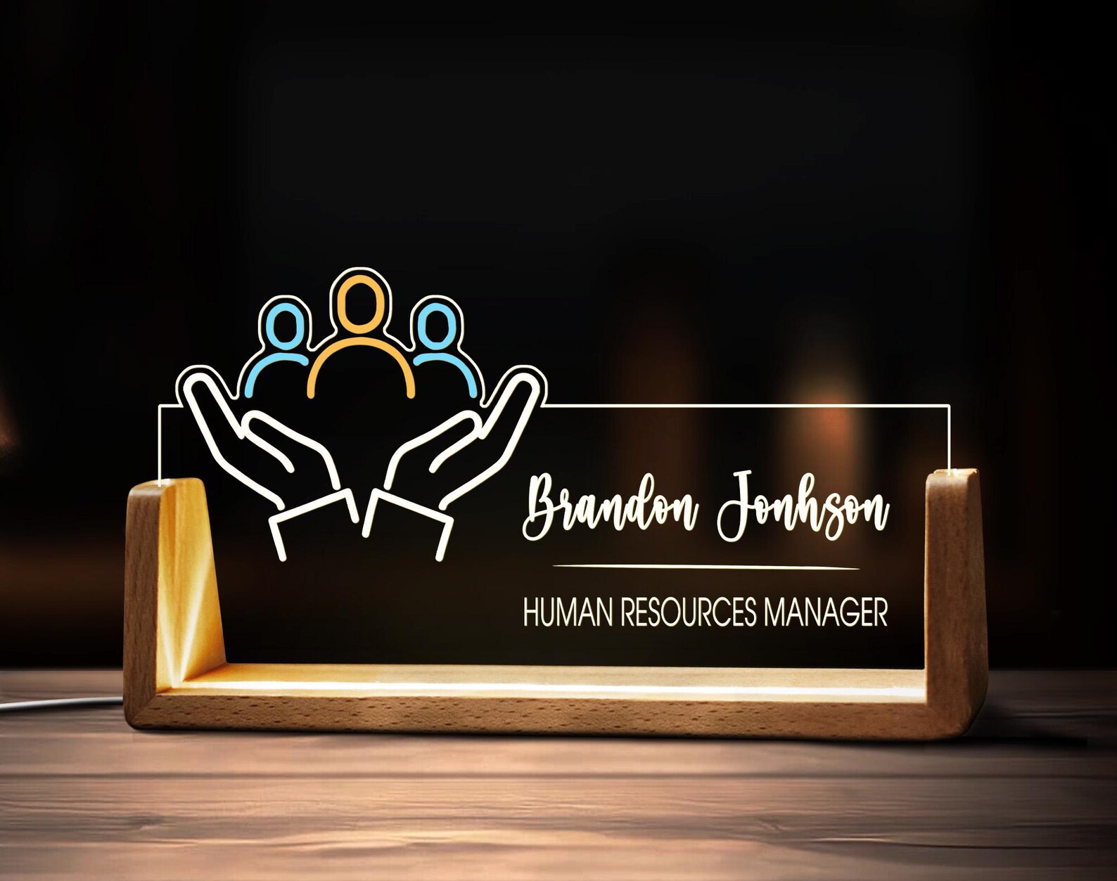 Custom Human Resources Manager Desk Name Plate Personalized HR Gift LED ...