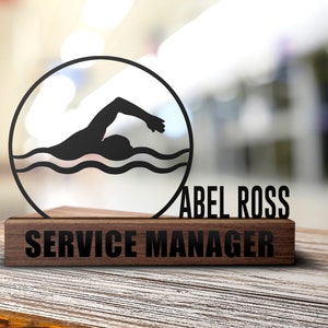 Custom Swimming Desk Name Plate Wedge, Personalized Swim Nameplate ...