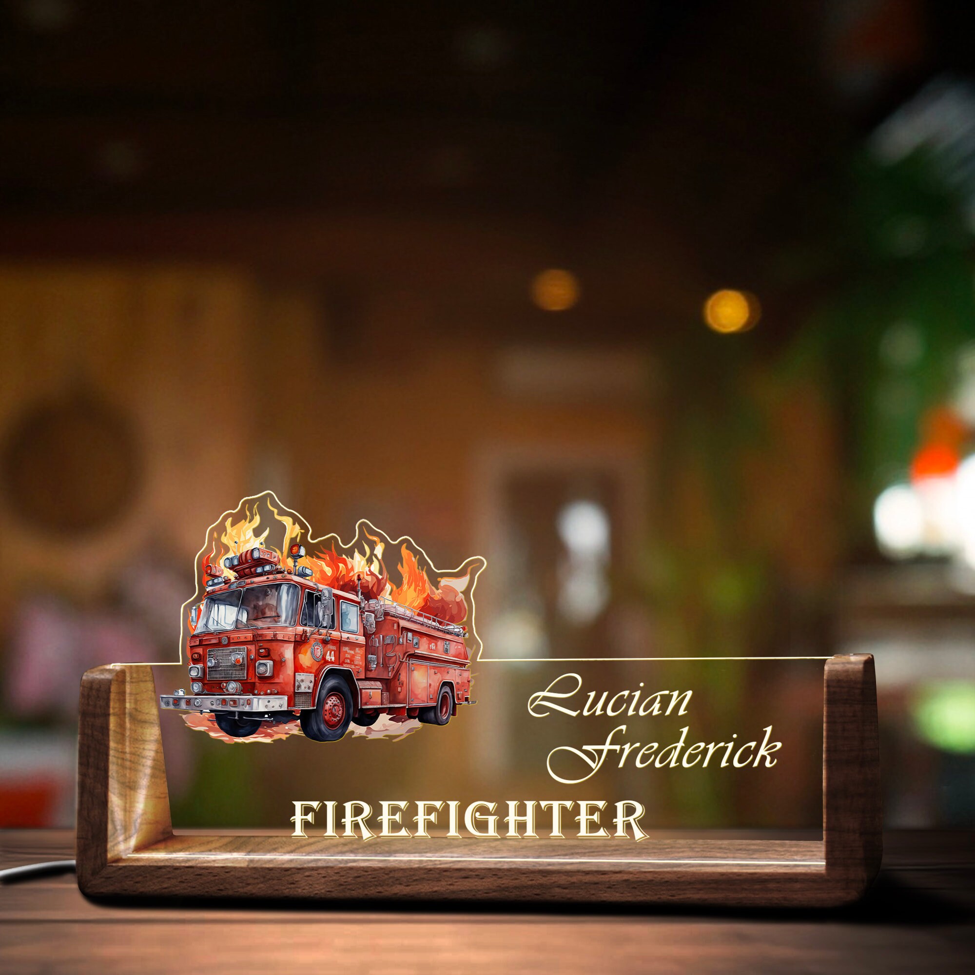 Custom Firefighter Desk Name Plate Personalized Fireman LED Light ...