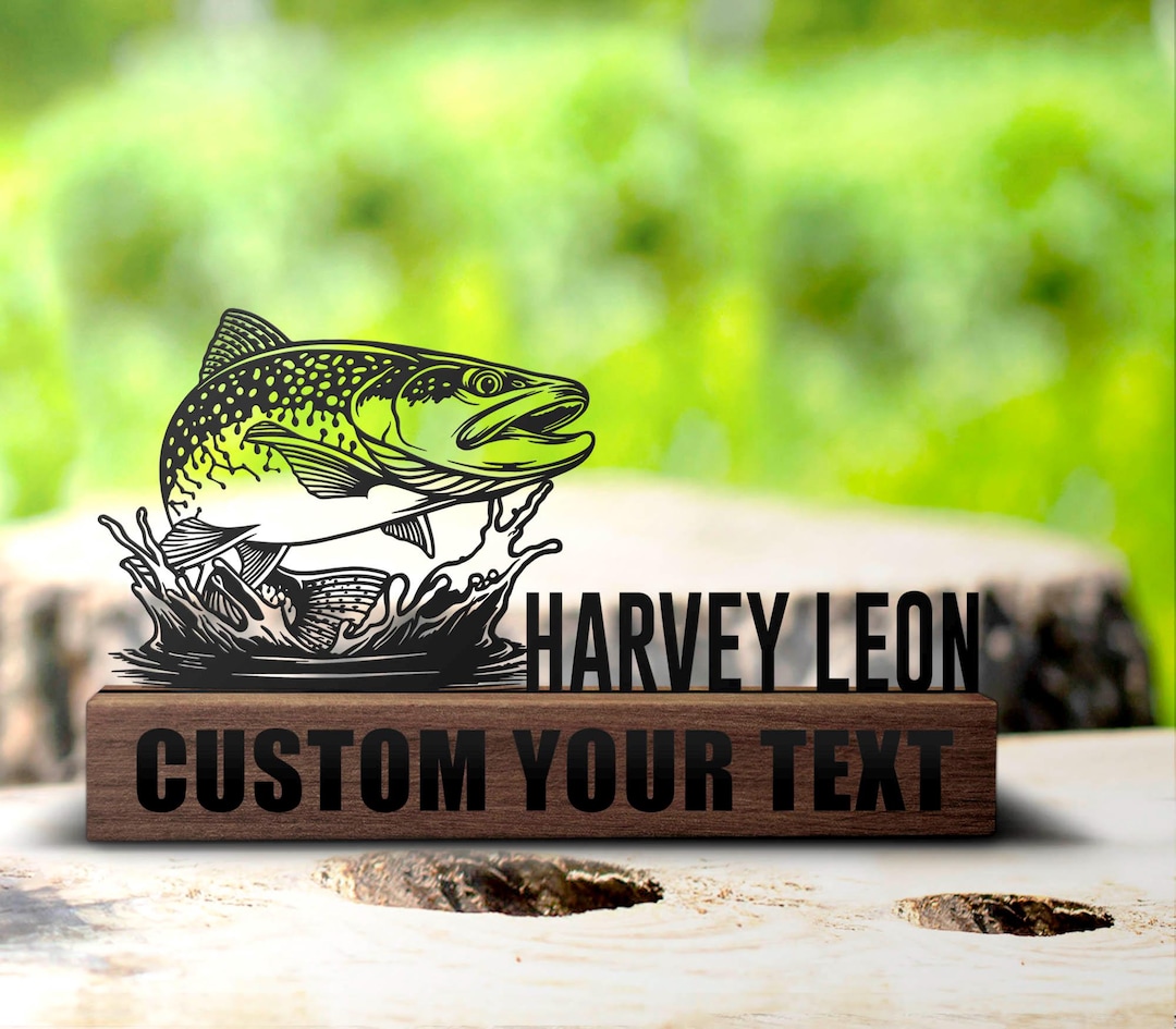 Custom Trout Fish Desk Name Plate Wedge Personalized Fisher Nameplate ...