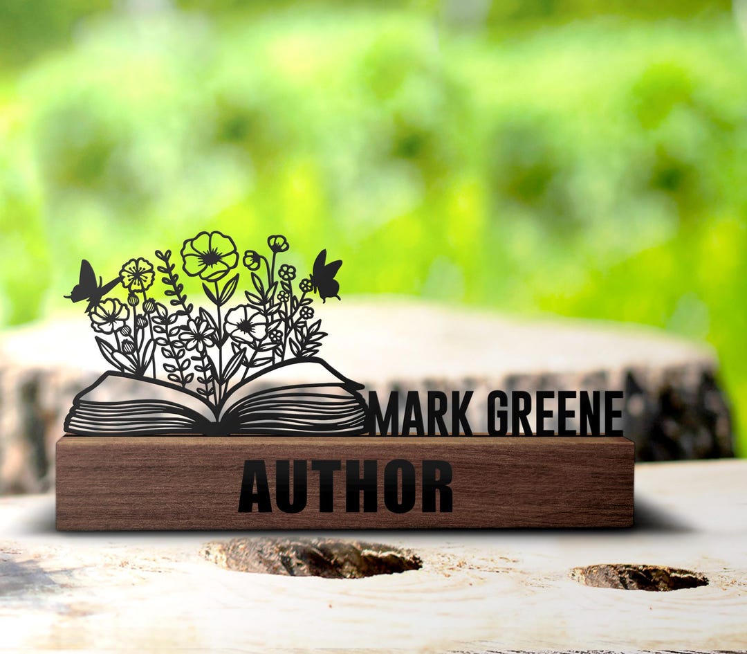 Custom Book Flower Desk Name Plate Wedge Personalized Author Nameplate ...