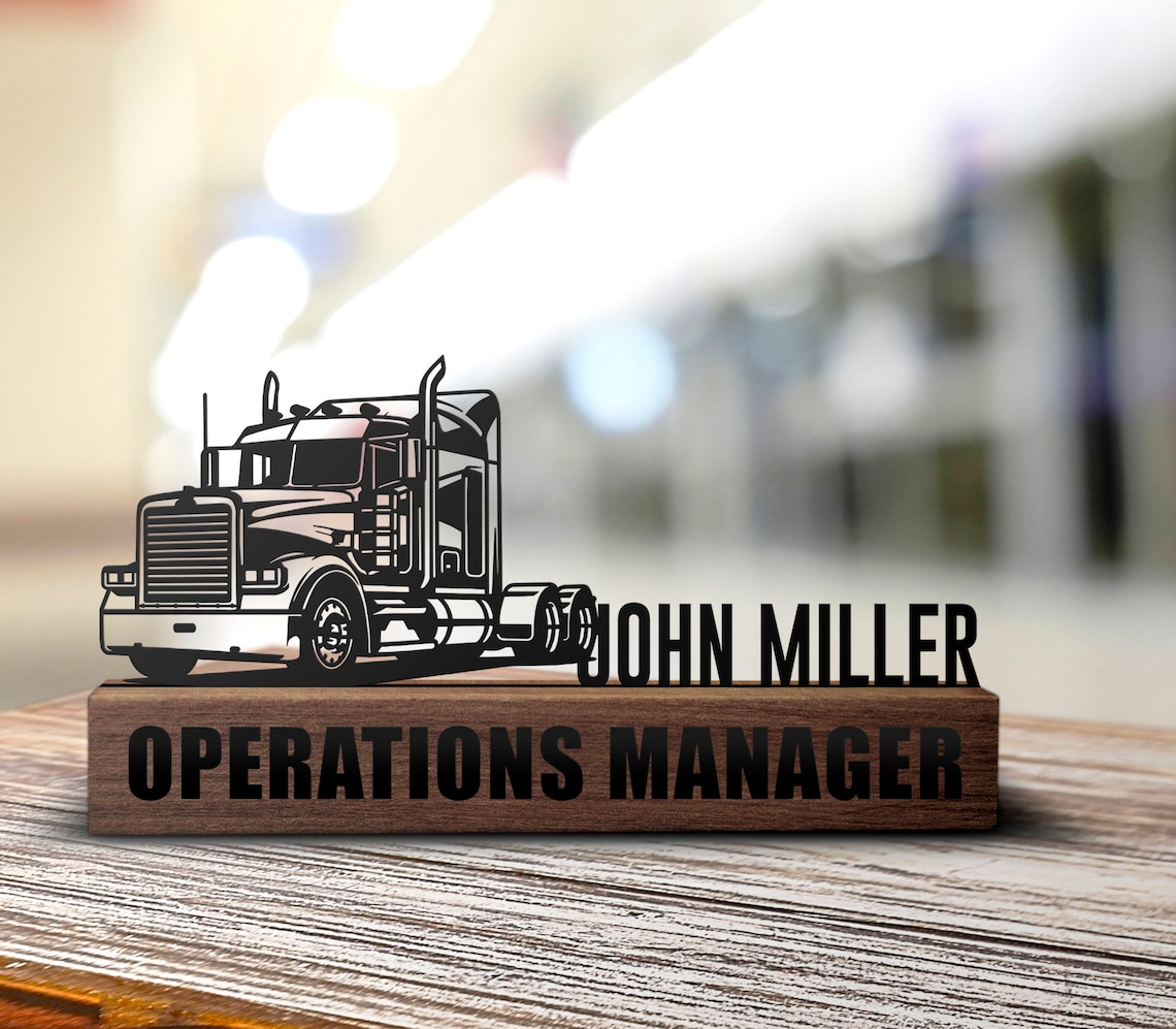 Custom Semi Truck Driver Desk Name Plate Wedge Personalized Big Rig ...