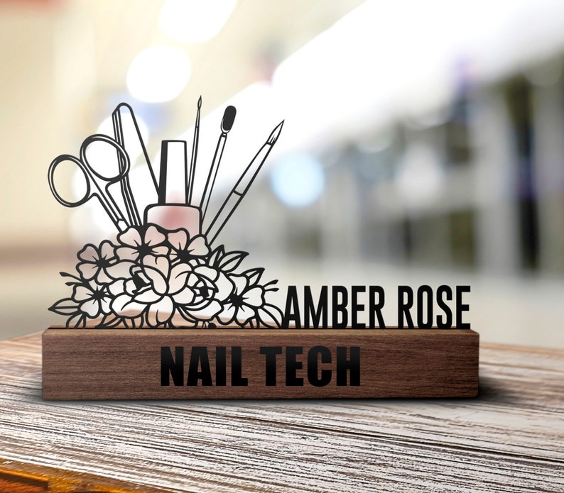 Custom Nail Tech Desk Name Plate Wedge Personalized Nail Technician ...