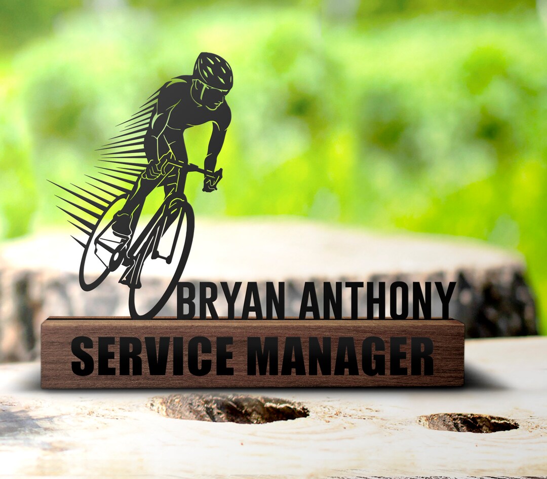 Custom Bicycle Desk Name Plate Wedge Personalized Cycling Name ...