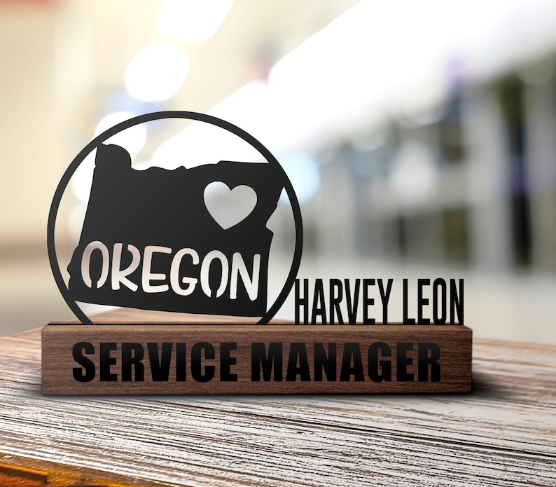 Custom Oregon Map Desk Name Plate Wedge, Personalized Born in Oregon ...