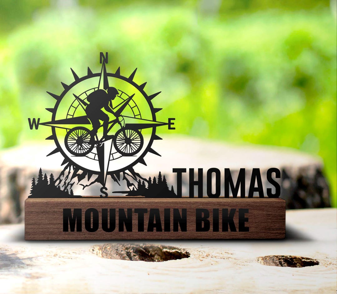 Custom Cyclist Mountain Bike Compass Desk Name Plate Wedge Personalized ...