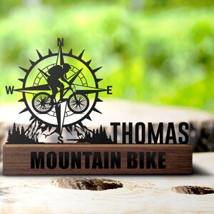 Custom Cyclist Mountain Bike Compass Desk Name Plate Wedge Personalized ...