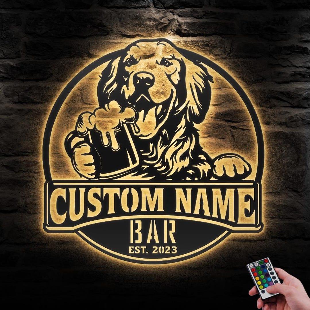 Custom Golden Retriever Thirsty Beer Pub Metal Wall Art LED Light ...