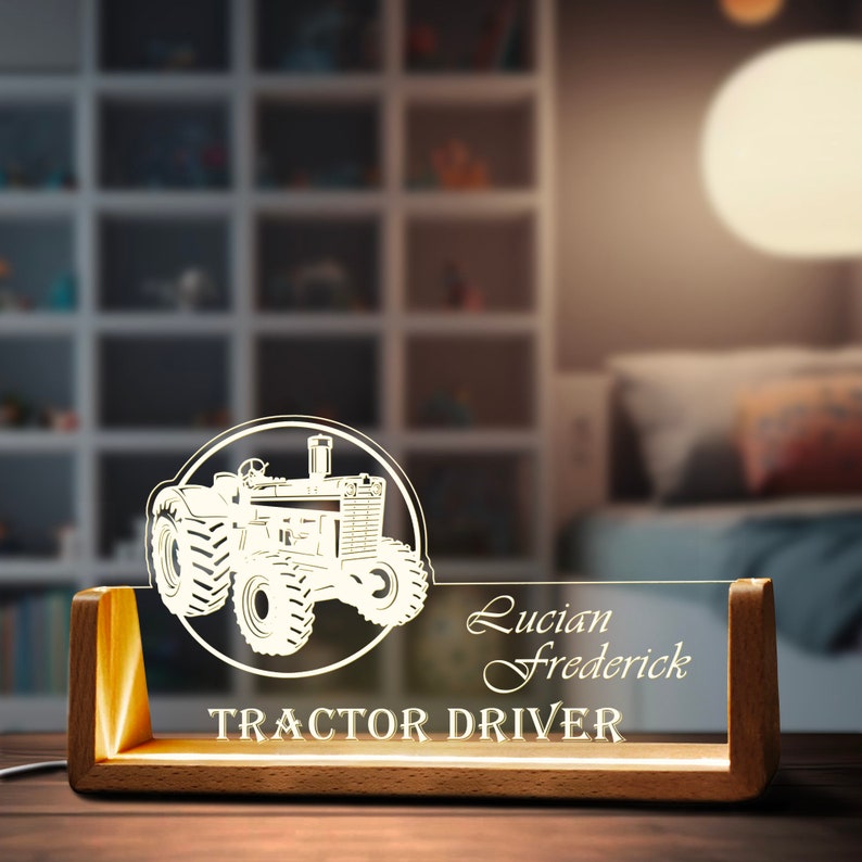 Custom Tractor Driver Desk Name Plate Personalized Farmhouse LED Light ...