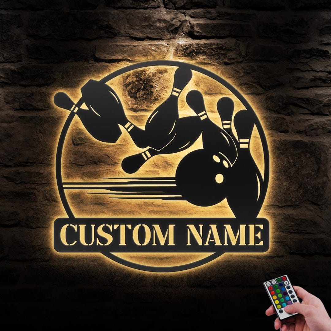 Custom Bowling Metal Wall Art With LED Light Personalized Player Name ...