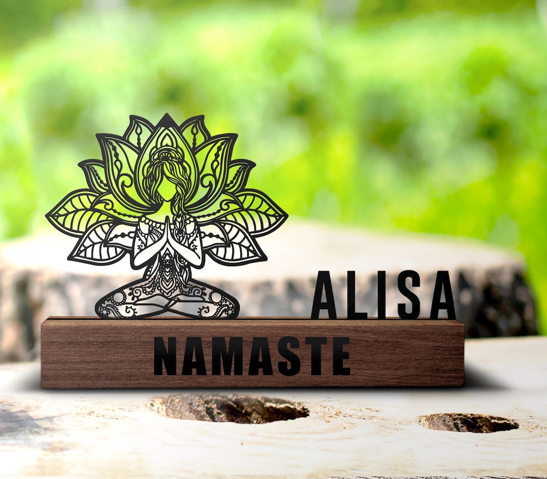 Custom Mandala Yoga Girl Desk Name Plate Wedge Personalized Namaste ...