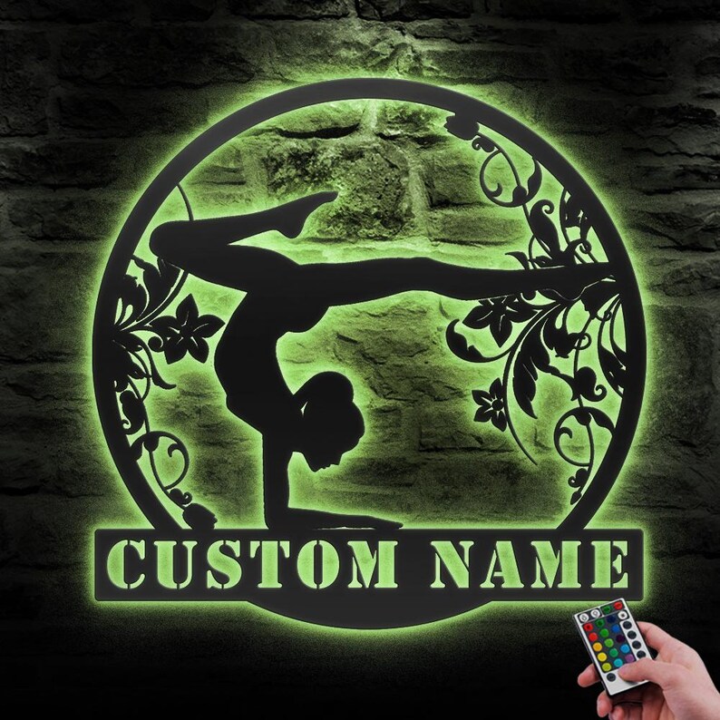 Custom Female Gymnastics Metal Wall Art LED Light Personalized Girl ...