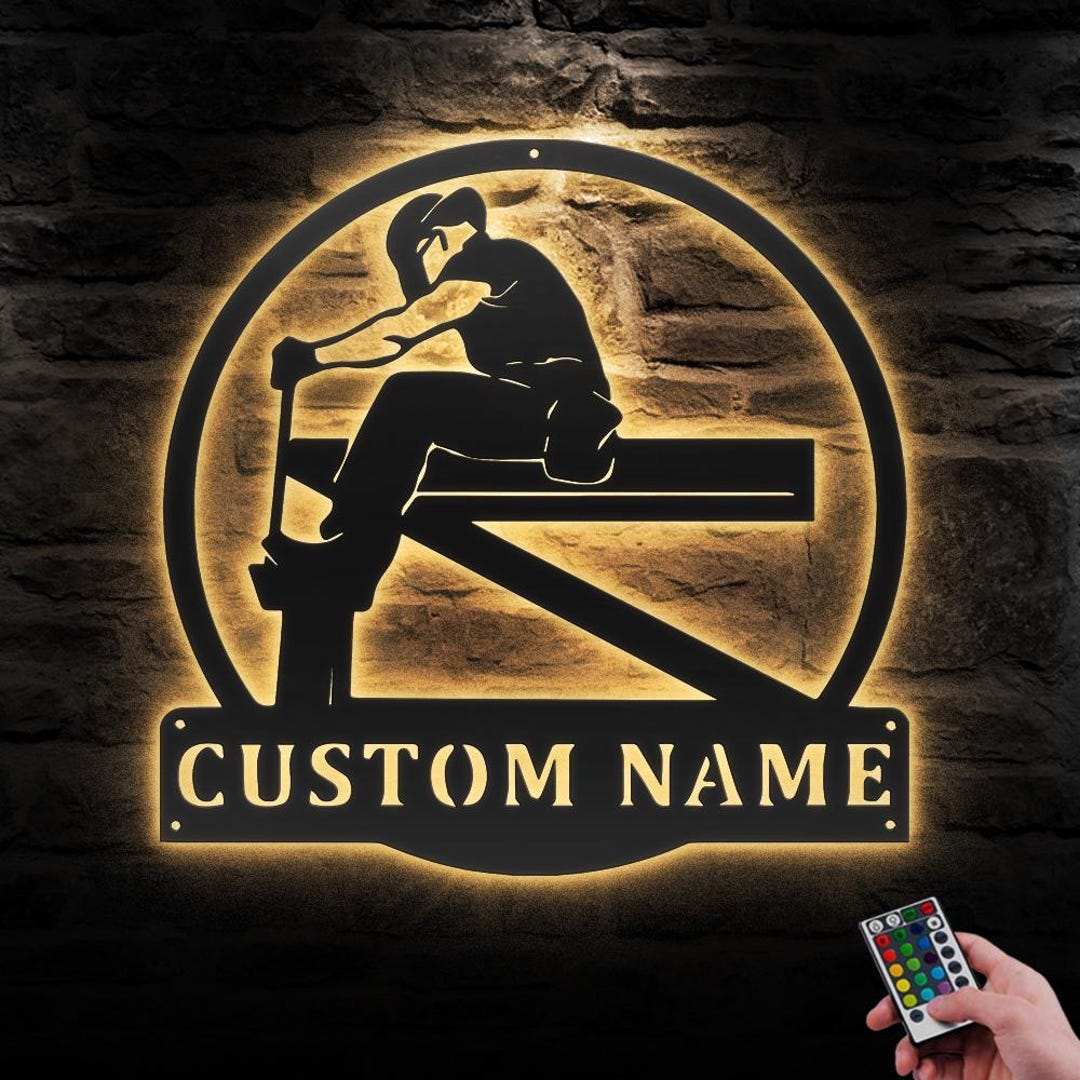 Custom Ironworker Metal Wall Art LED Light Personalized Steel Worker ...