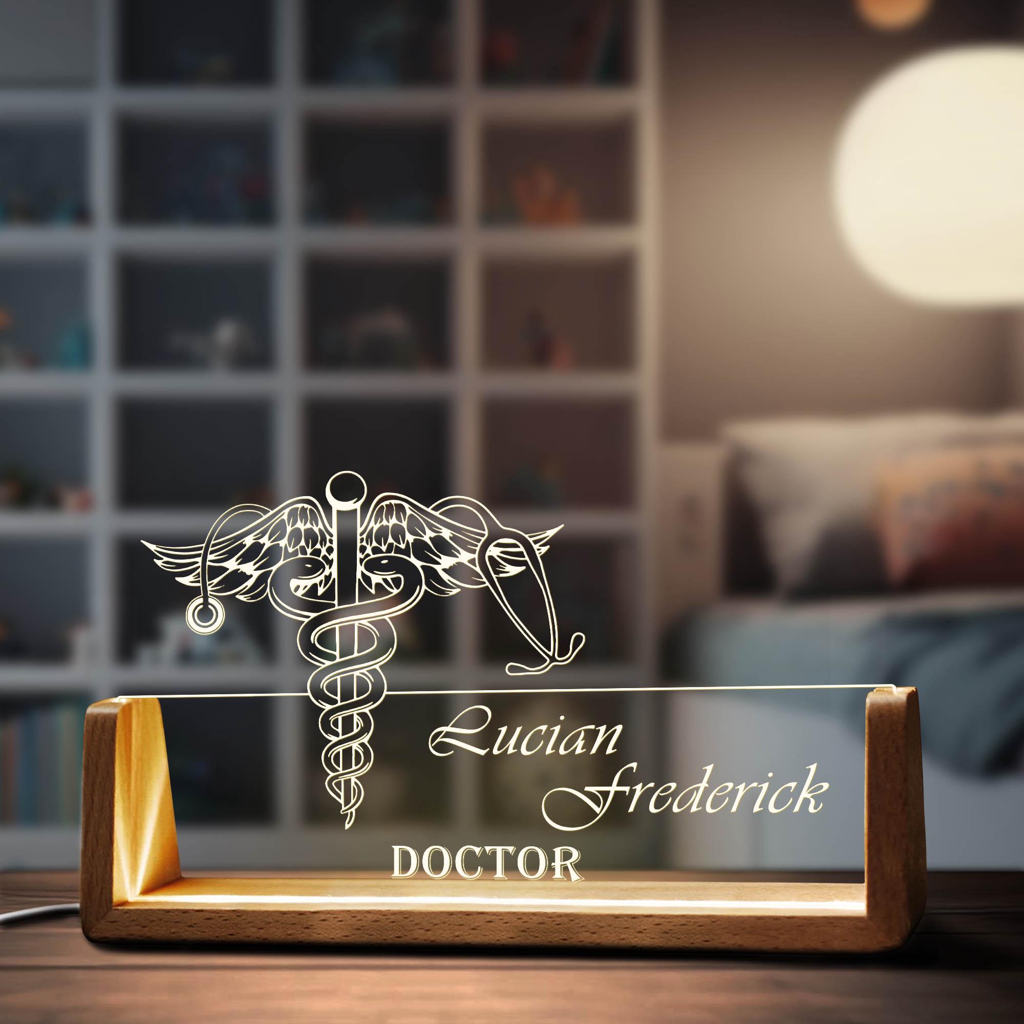 Custom Medical Symbol Desk Name Plate Personalized Nursing LED Light ...