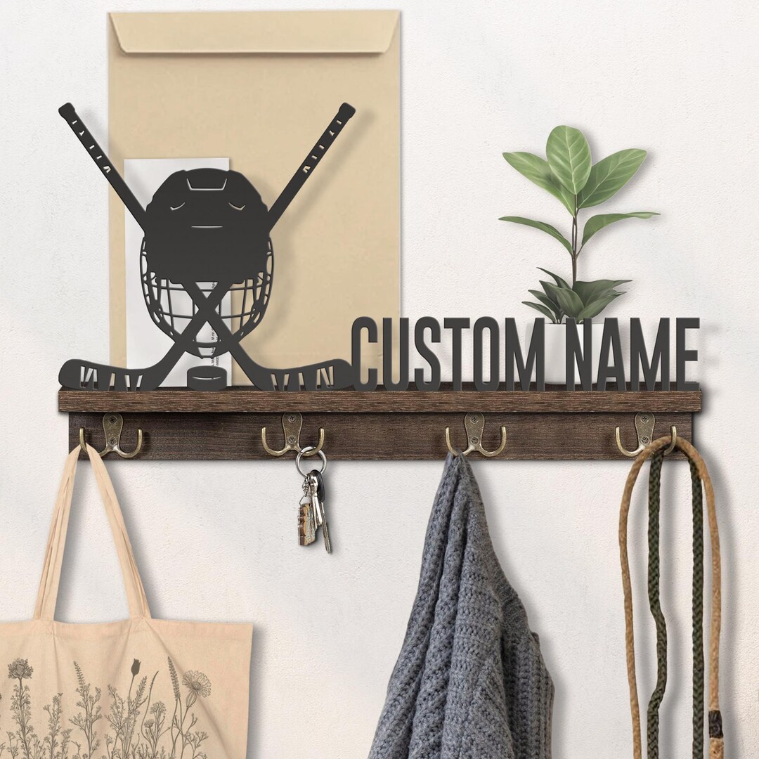 Custom Hockey Wooden Floating Shelf Metal Wall Art Sign Personalized ...