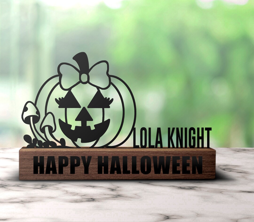 Custom Halloween Desk Name Plate Wedge Personalized Pumpkin Face ...