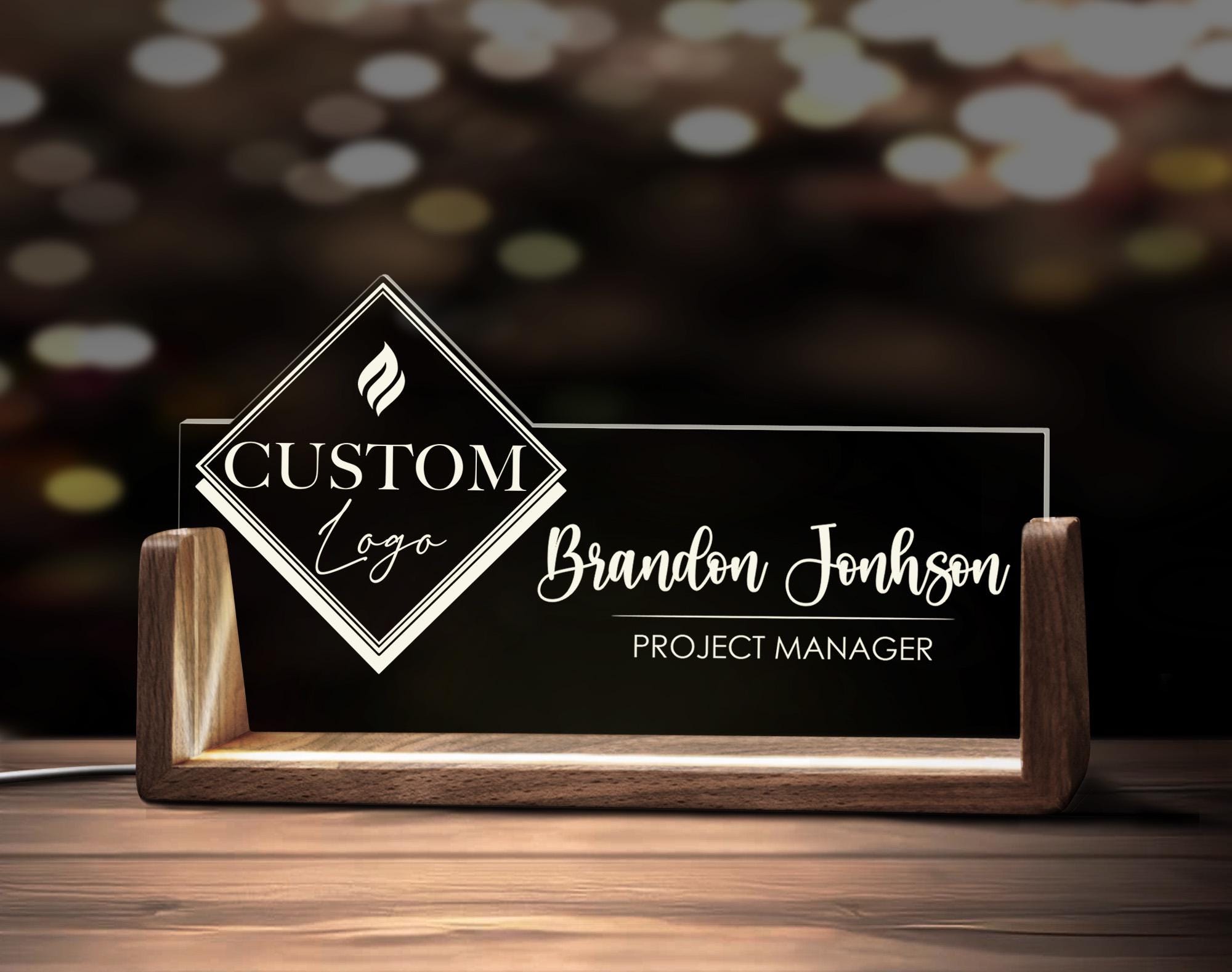 Custom Business Logo Desk Name Plate Personalized Company Brand LED ...