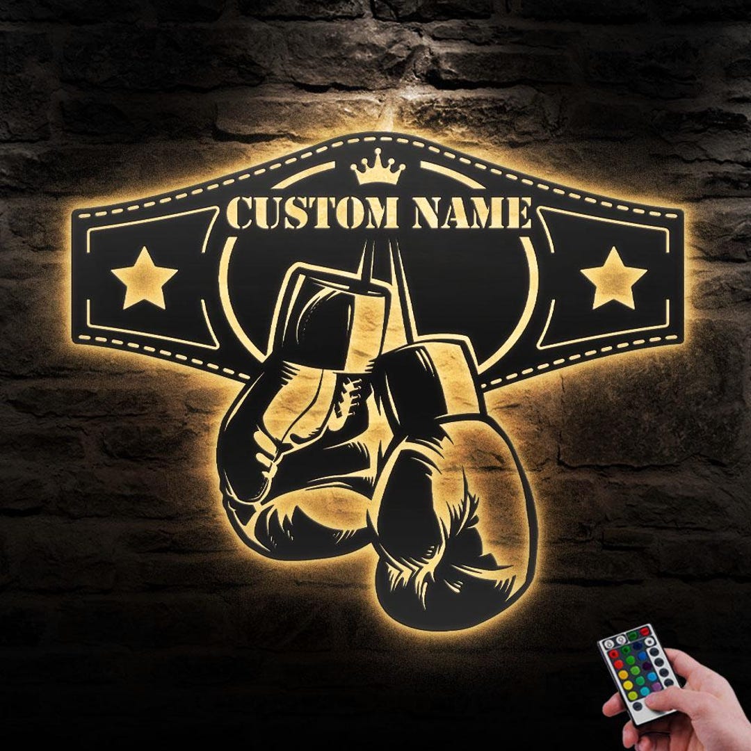 Custom Boxing Gloves Metal Wall Art With LED Light Personalized King ...