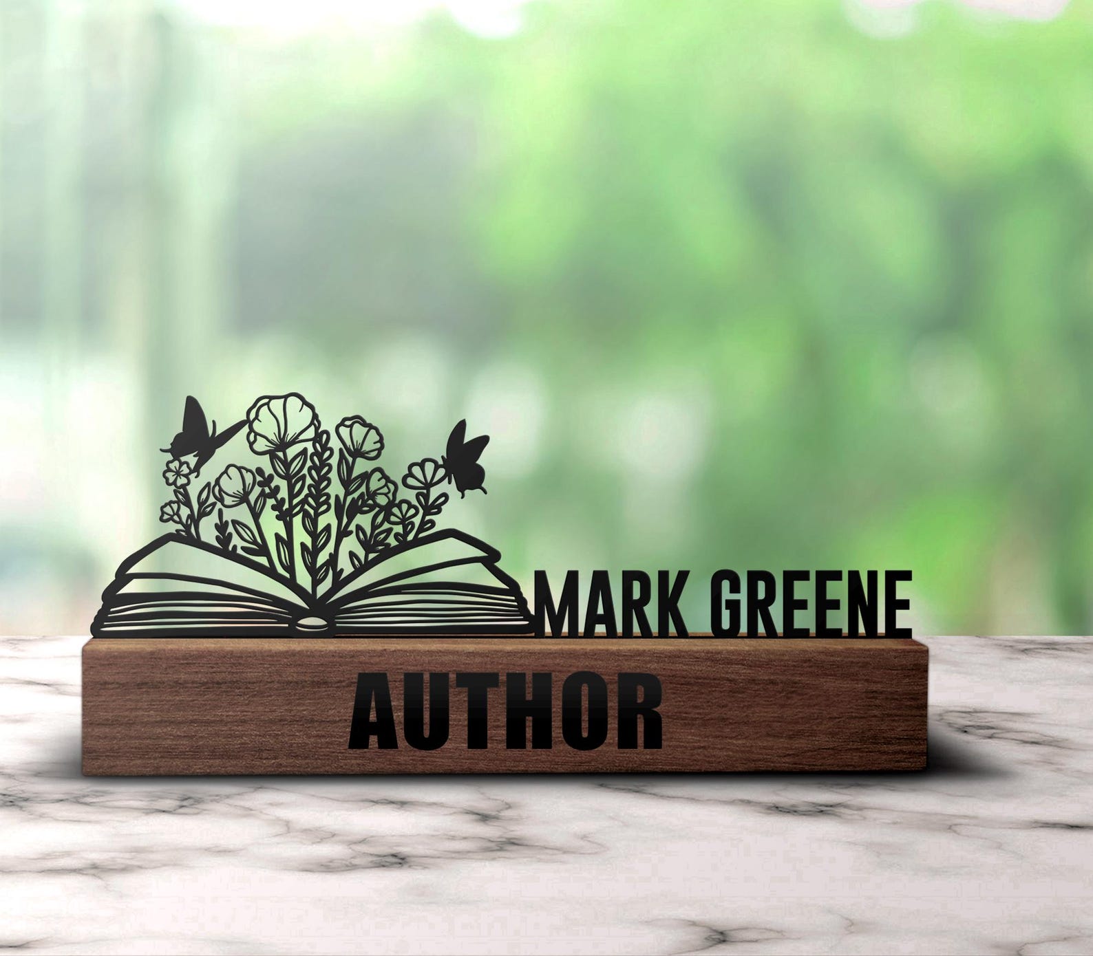 Custom Book Flower Desk Name Plate Wedge Personalized Author Nameplate ...