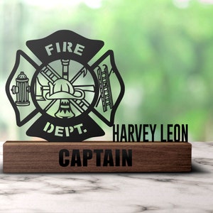 Custom Firefighter Desk Name Plate Wedge Personalized Fireman Nameplate ...