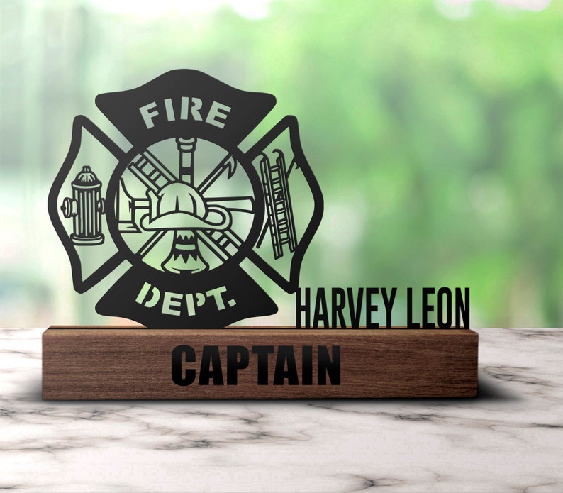 Custom Firefighter Desk Name Plate Wedge Personalized Fireman Nameplate ...
