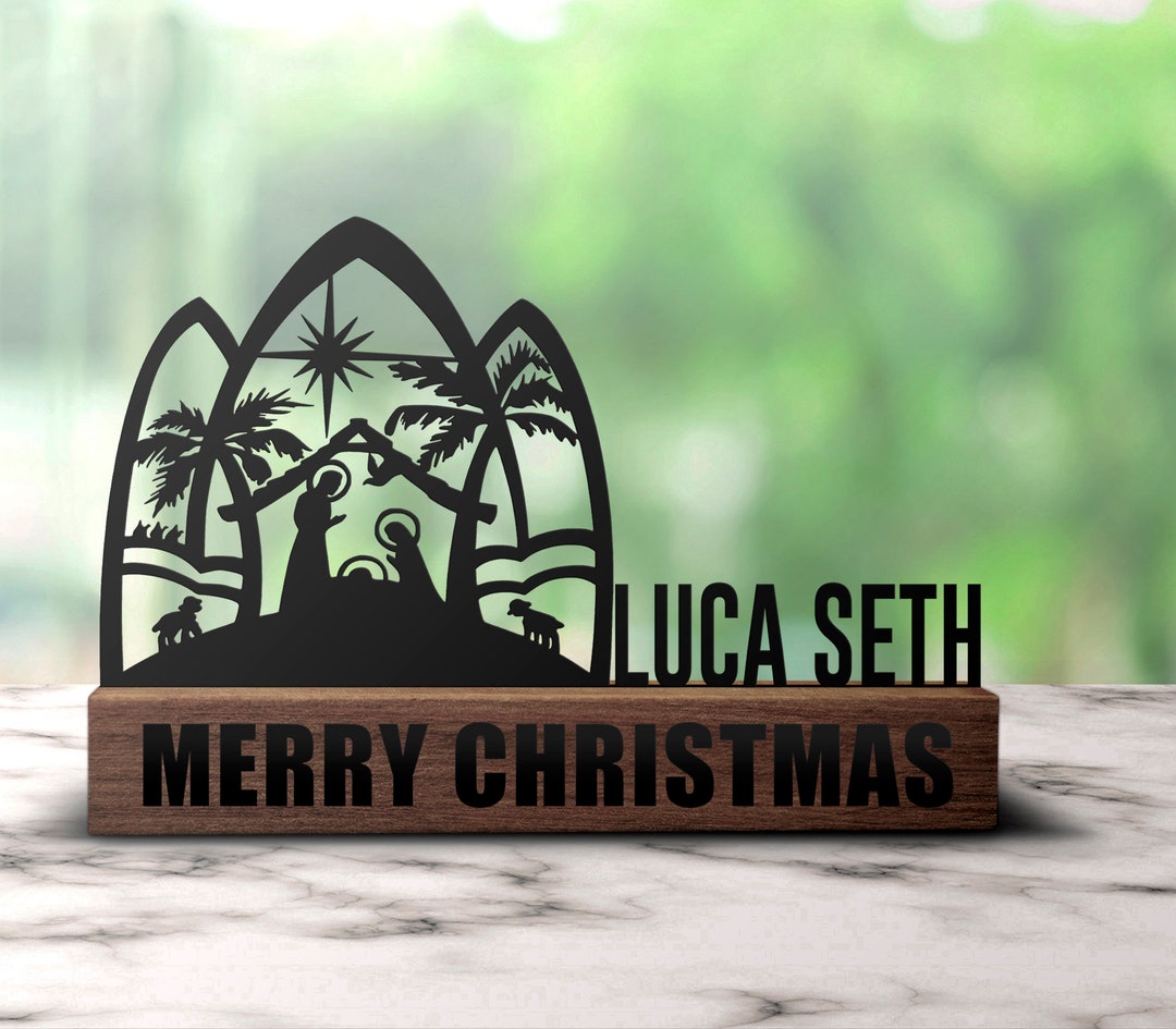 Custom Nativity Scene Christmas Desk Name Plate Wedge Personalized ...