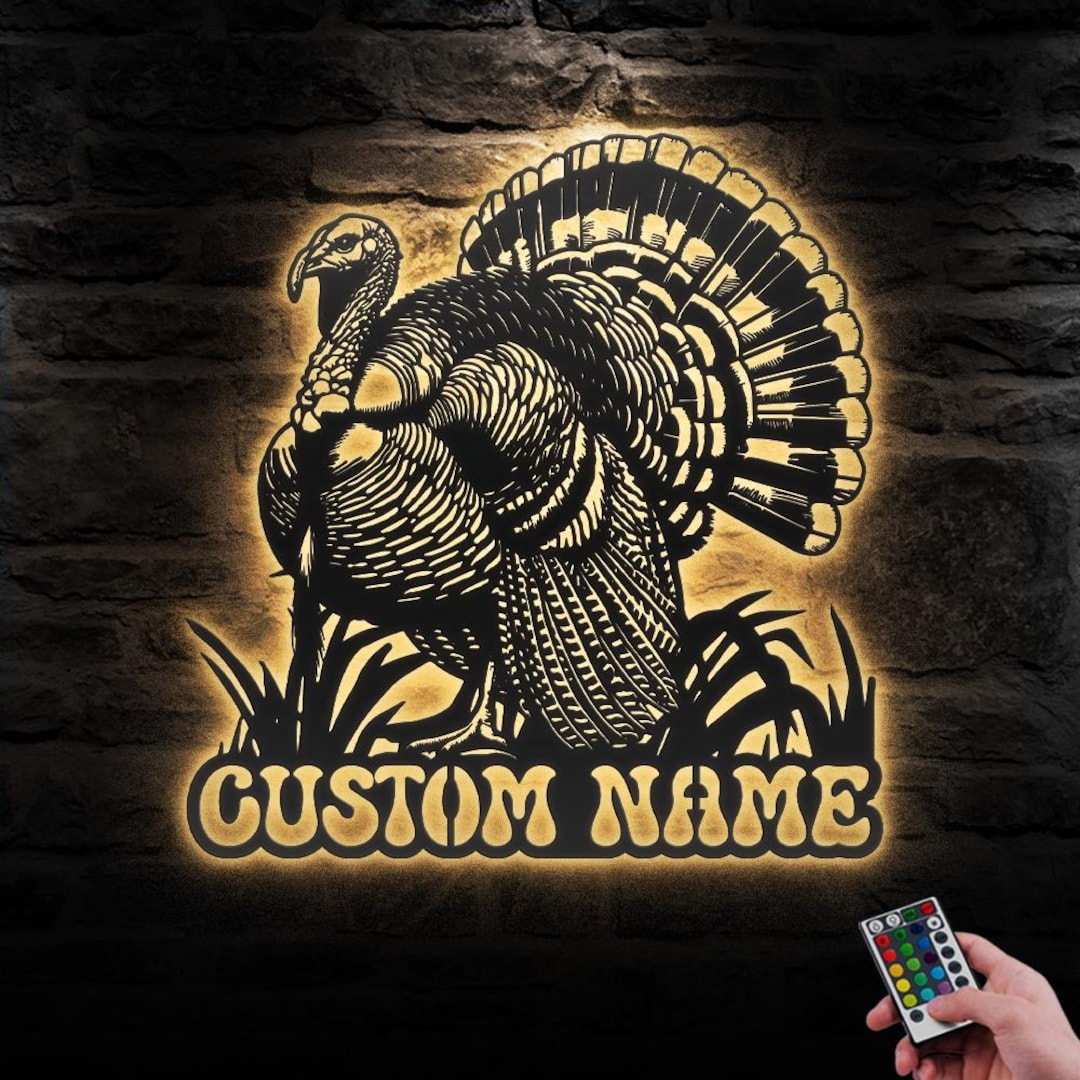 Custom Wild Turkey Farmhouse Metal Wall Art LED Light Personalized ...