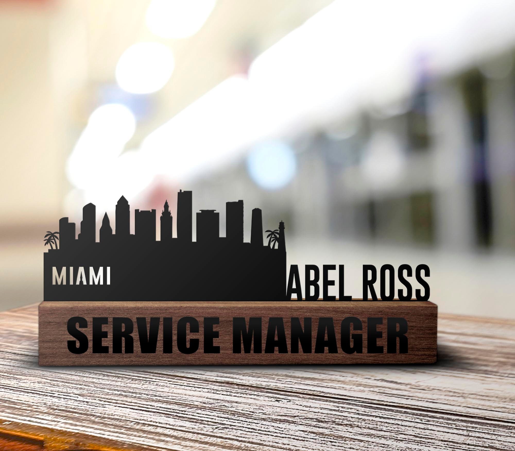 Custom Miami Skyline Desk Name Plate Wedge Personalized US City Skyline ...