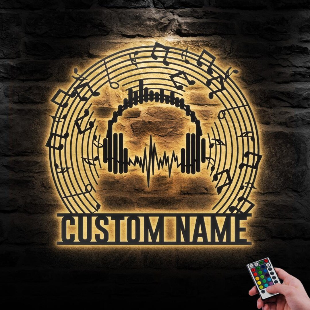 Custom Music Note Headphones Laser Metal Wall Art LED Light ...