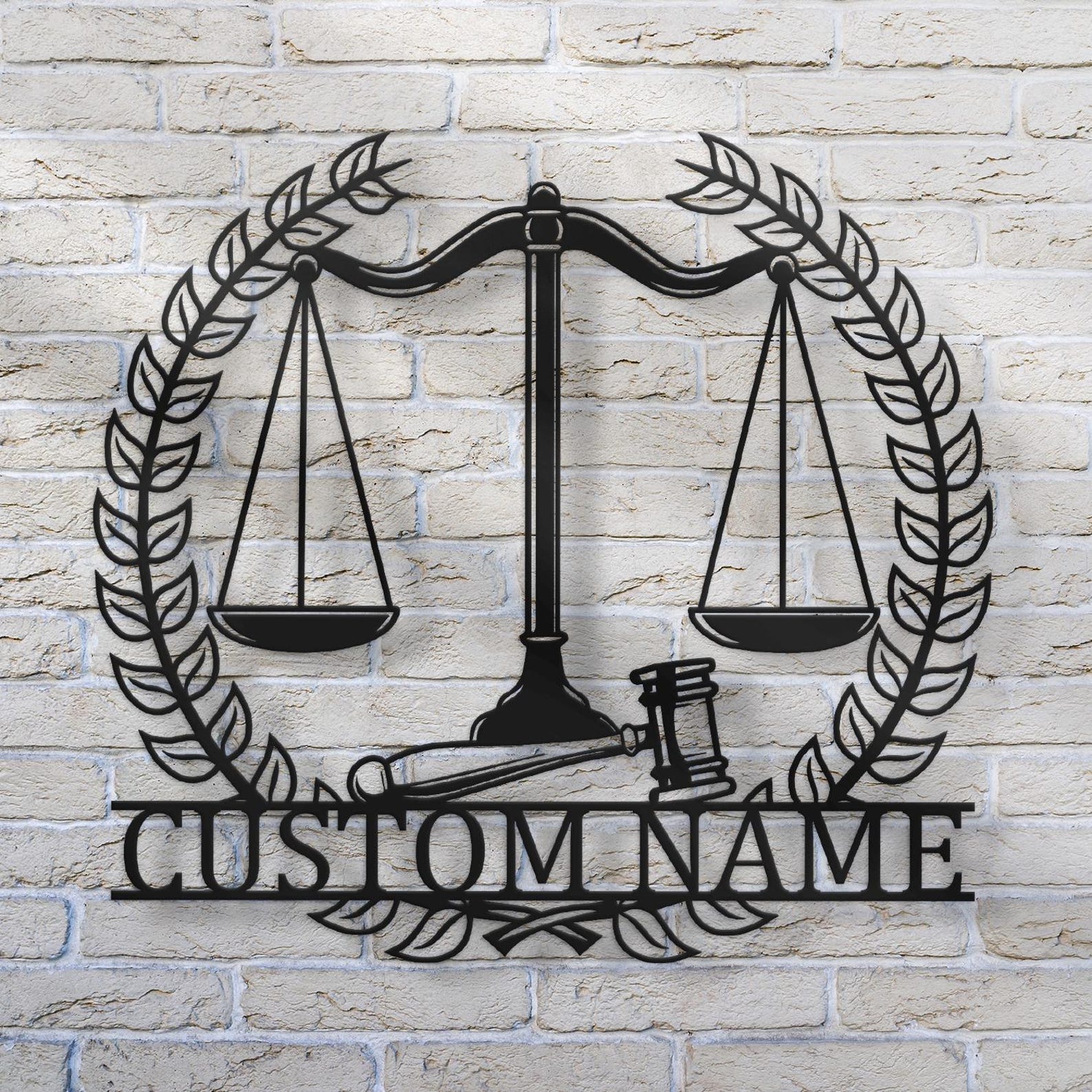 Custom Scales of Justice Metal Wall Art LED Light Personalized Legal ...