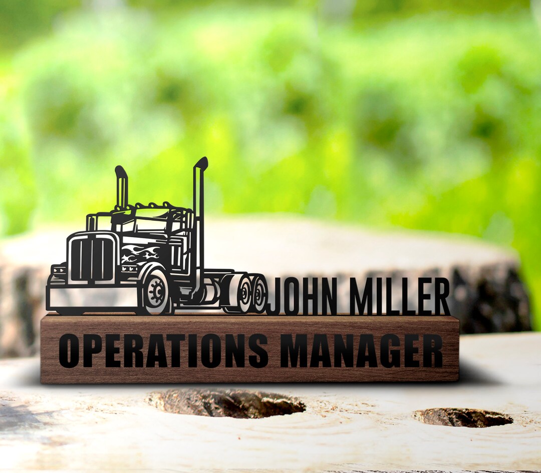 Custom Semi Truck Driver Desk Name Plate Wedge Personalized Big Rig ...