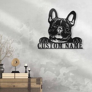 Custom Peeking French Bulldog Metal Wall Art LED Light Personalized ...