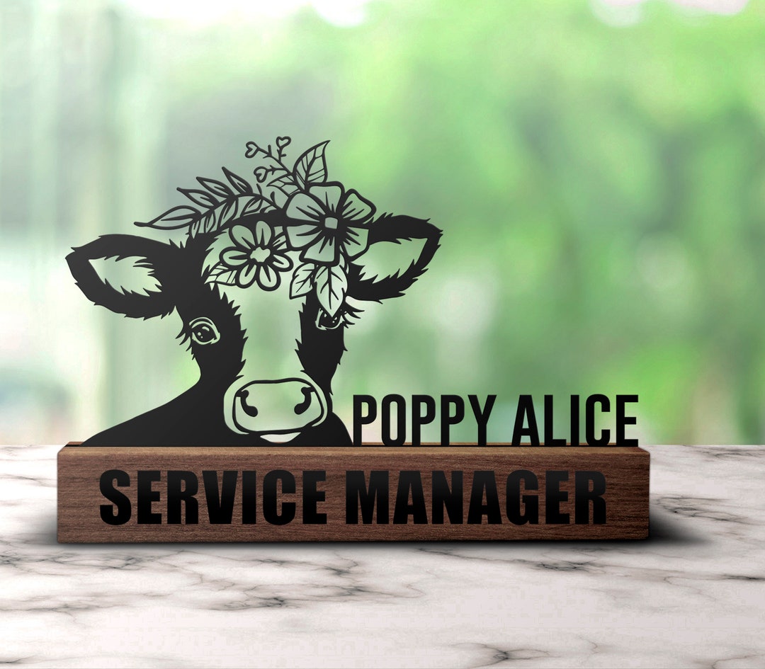 Custom Floral Cow Desk Name Plate Wedge, Personalized Farmhouse ...