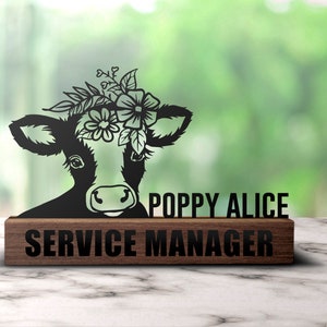 Custom Floral Cow Desk Name Plate Wedge, Personalized Farmhouse ...