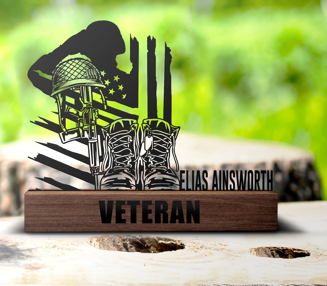 Custom Soldier Military Desk Name Plate Wedge Personalized Veteran ...