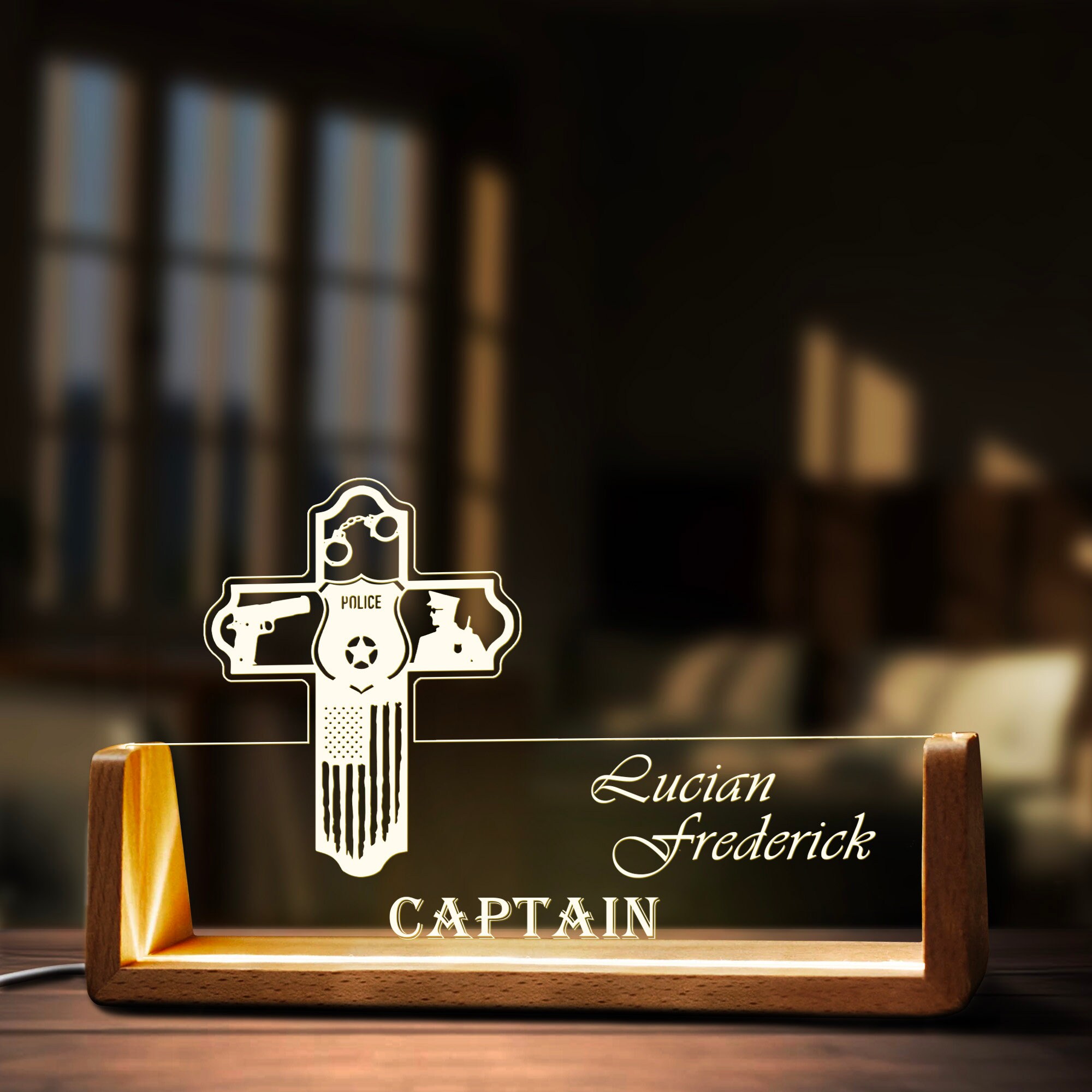 Custom Police Desk Name Plate Personalized Law Enforcementr LED Light ...