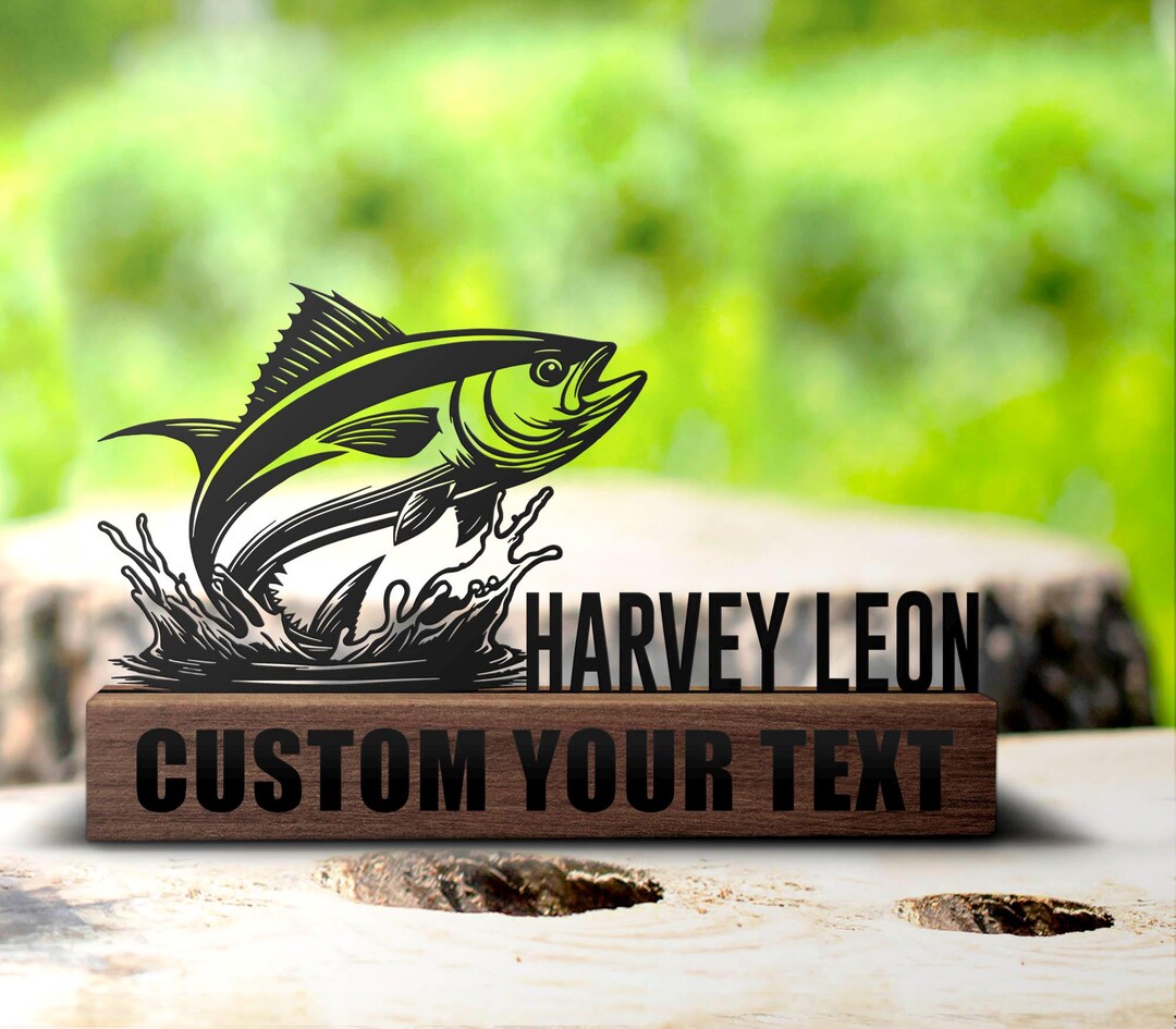 Custom Tuna Fish Desk Name Plate Wedge Personalized Fisher Nameplate ...