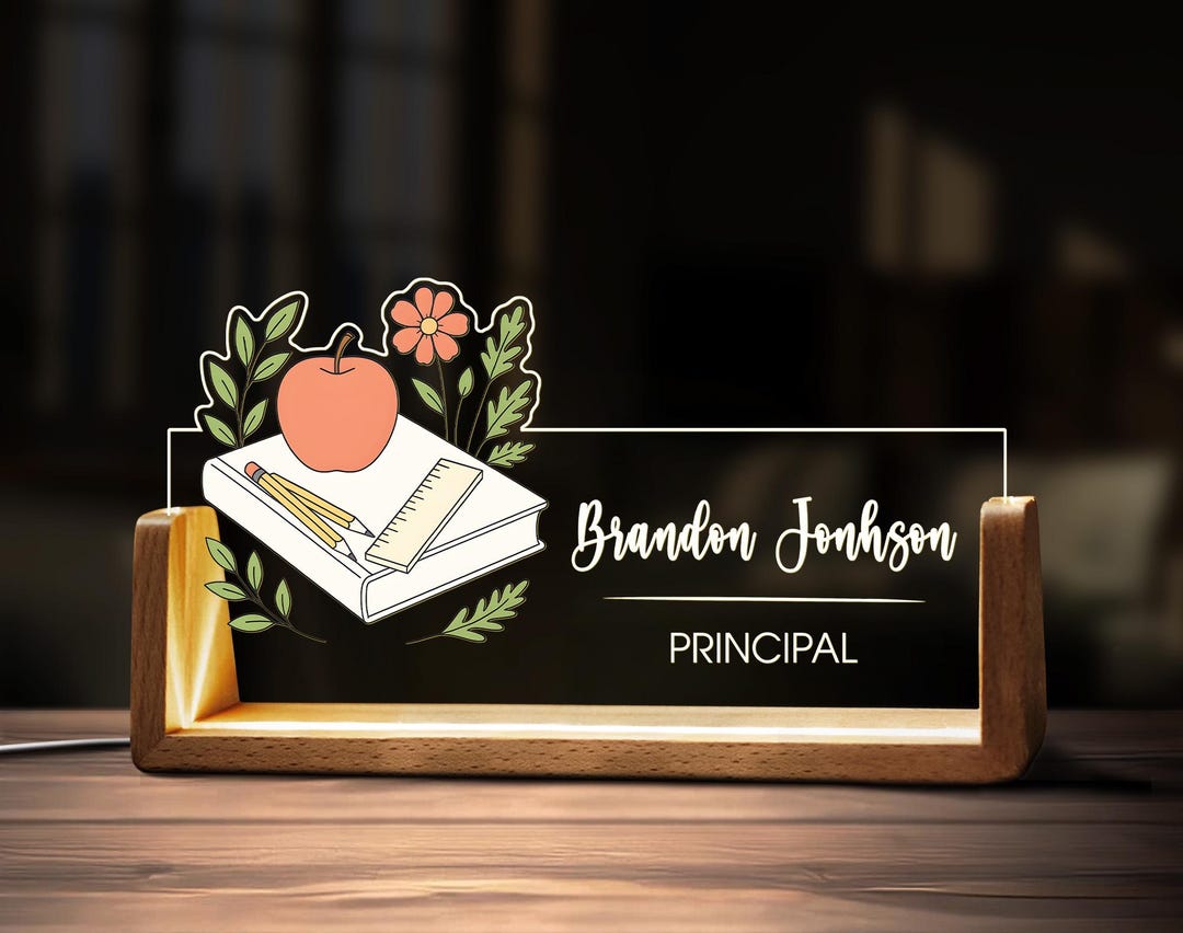 Custom Principal Desk Name Plate Personalized Acrylic Plaque LED Light ...