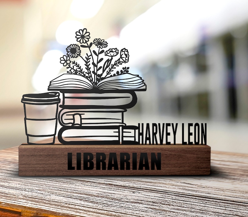 Custom Librarian Desk Name Plate Wedge Personalized Library - Etsy